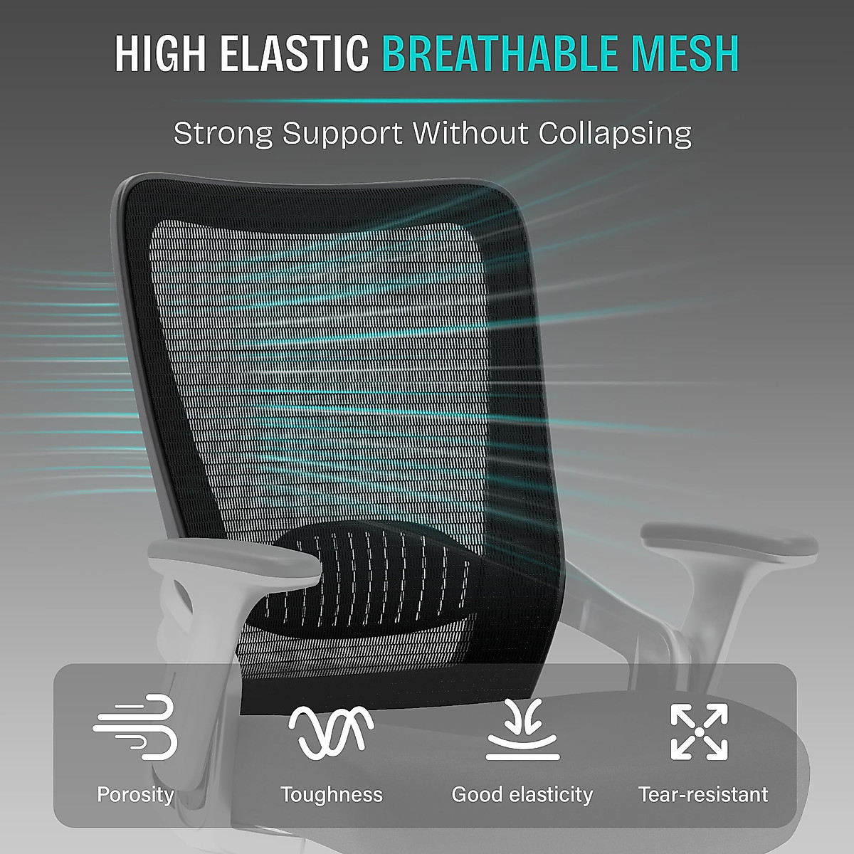 SUNNOW Office Chair, Ergonomic Computer Desk Chair, Sturdy Executive Task Chair - Adjustable Lumbar Support, Flip-up Arms, Tilt Function, Comfy Wide Seat, Swivel Mesh Home Office Desk Chairs (Black)