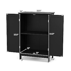 Tangkula Bathroom Floor Cabinet, Freestanding Storage Cabinet with Double Doors and Shelf, Modern Home Furniture, Wooden Home Organizer for Living Room, Bathroom Storage Cabinet (Black)