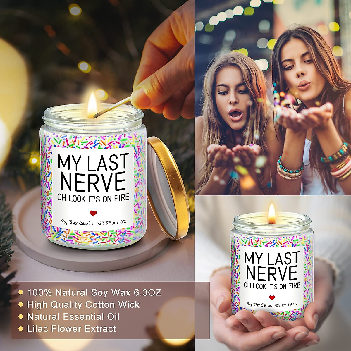 Birthday Gifts for Women My Last Nerve Candle Gifts for Women, Funny Gifts for Women Best Friends Gifts for Her, Him, Girlfriend, Mom, Sister