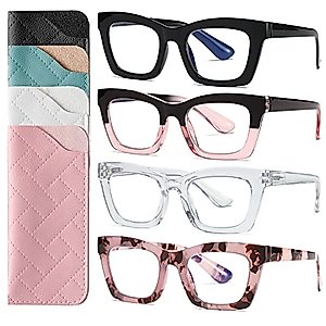 NaNaKo Oprah Style Reading Glasses for Women Blue Light Blocking Computer Reader Spring Hinge Stylish Square 4 Pack +1.75