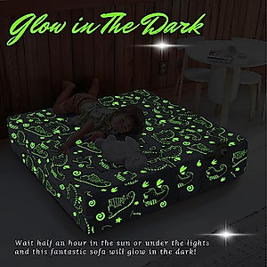 MeMoreCool Kids, Toddler Couch, Glow in The Dark Dinosaur Fold Out Baby Couch, Grey Kids Sofa Play Couch for Playroom, Modular Kid Furniture for Bedroom