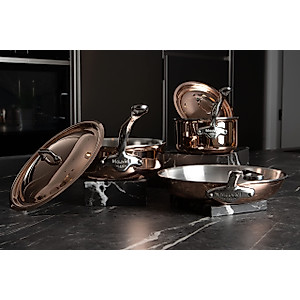 Mauviel M’6S 6-Ply Polished Copper & Stainless Steel Splayed Curved Saute Pan With Cast Stainless Steel Handle, 2.1-qt, Made In France