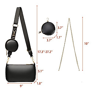 Herald Quilted Small Crossbody Bag for Women, Trendy Design Shoulder Side Handbag Clutch with Coin Purse & Chain Strap (Black)