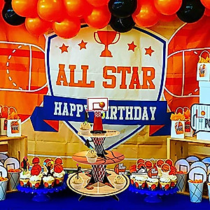 Basketball Party Decorations Cupcake Stand with 24pcs Basketball Cupcake Toppers for Kids Boys Basketball Sports Game Themed Birthday Party Supplies Basketball 3 Tier Cupcake Tower