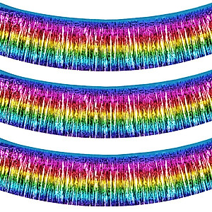 BEISHIDA 3 Packs Metallic Foil Fringe Garland Dark Rainbow Wall Hanging Tinsel Fringe Banners for Car Floats Bridal Shower Wedding Birthday Easter Graduation Holiday Party Decoration(30 Feet)