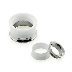 1 Piece of 1/2 Inch - 12mm 2 Tone Solid White Acrylic with 316L Surgical Steel Internally Threaded Ear Gauge Flesh Tunnel