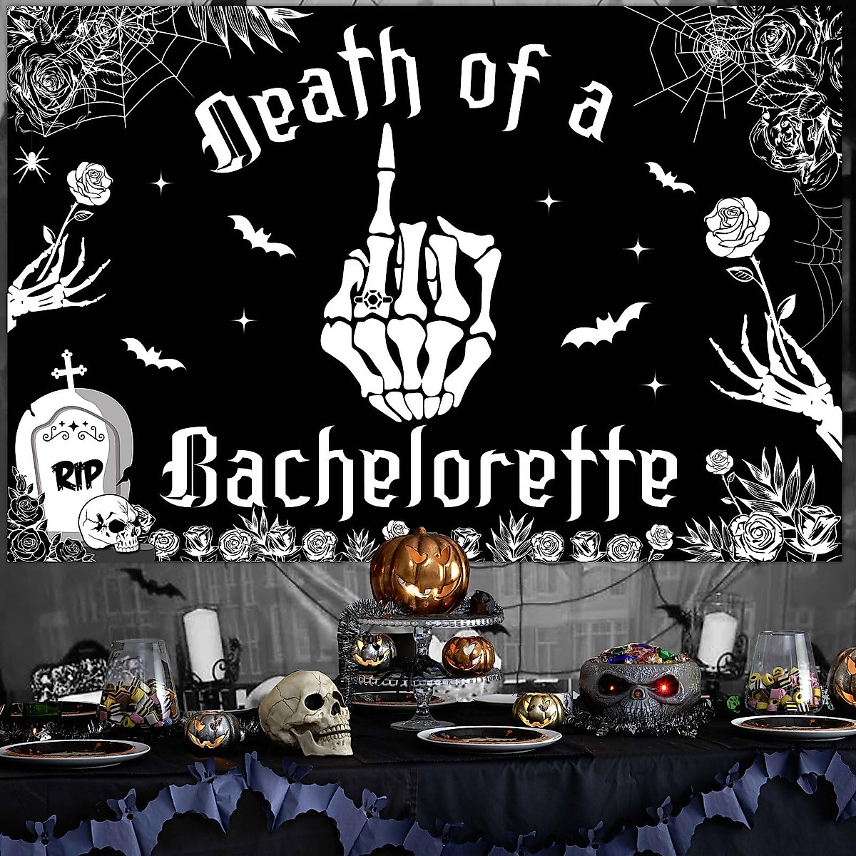 Wonmelody Death of A Bachelorette Banner Backdrop Decor Till Death Do Us Bachelorette Party Decor Rip Single Life Bachelorette Supplies for Bride or Die Gothice Wedding Bridal Shower Engagement