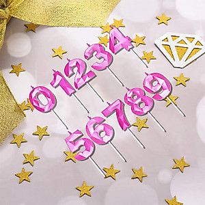 Pink Number 4 Candles and Star Heart Candles 2.76 inch Number Candles for Birthday Cakes 3D Diamond Shaped for Cake Decorations(Pink Candle 4)