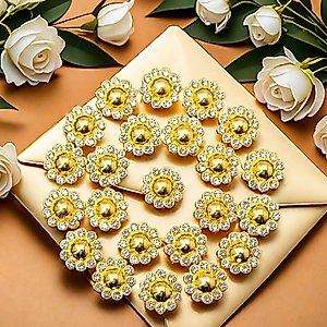 50 pcs Rhinestone Faux Pearl Buttons Accessory Decoration Craft for DIY Scrapbooking Embellishments Wedding Bouquet Flower Centre Home Decor 14mm (Gold)