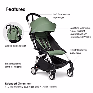 BABYZEN YOYO2 Stroller - Lightweight & Compact - Includes White Frame, Peppermint Seat Cushion + Matching Canopy - Suitable for Children Up to 48.5 Lbs
