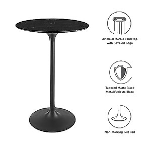 Modway Lippa Round Artificial Marble 28" Bar Table, Black Black