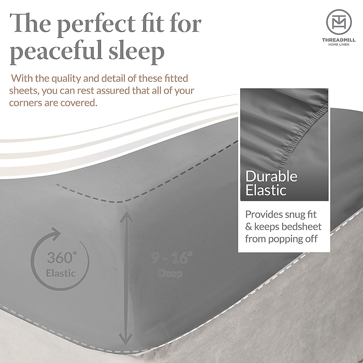 Threadmill Cotton Full Size Sheet Set| 100% Cotton Sheets for Full Size Bed | Solid Sateen Full Bed Sheets Set with 16” Elasticized Deep Pocket | Soft Breathable 4-Piece Cooling Sheet Set | Dark Grey