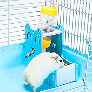 gutongyuan 2in1 Hamster Automatic Water Drinker Base Bottle Dispenser Feeder Hanging Small Animals Guinea Pig Squirrel Rabbit Drinking Head Pipe Fountain (Blue)