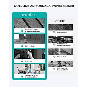 SERWALL Adirondack Swivel Glider Chair, HDPE Swivel Glider for Outdoor, All-Weather Glider Chair for Porch, Balcony, Slate Grey