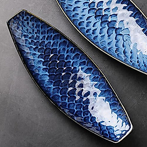 Cabilock Fish Shaped Plate Fish Dish Ceramic Serving Platter Decorative Snack Storage Platter for Restaurants Home Kitchen Dark Blue