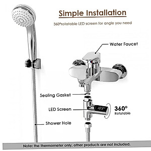 Water Thermometer Digital Shower Thermometer 5~85°C Digital Thermometer, with 360° Rotating Thermometer LED Water Meter Shower Water Thermometer for Elderly Children