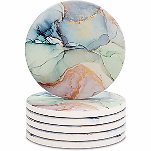 HSEHLD Marble Coasters for Drinks, Geode Coasters, Agate Coaster Large Absorbent, Water Absorbing Coasters for Glass Table Top - Large 4 inch Size, Set of 6 (Mint Green Marble)