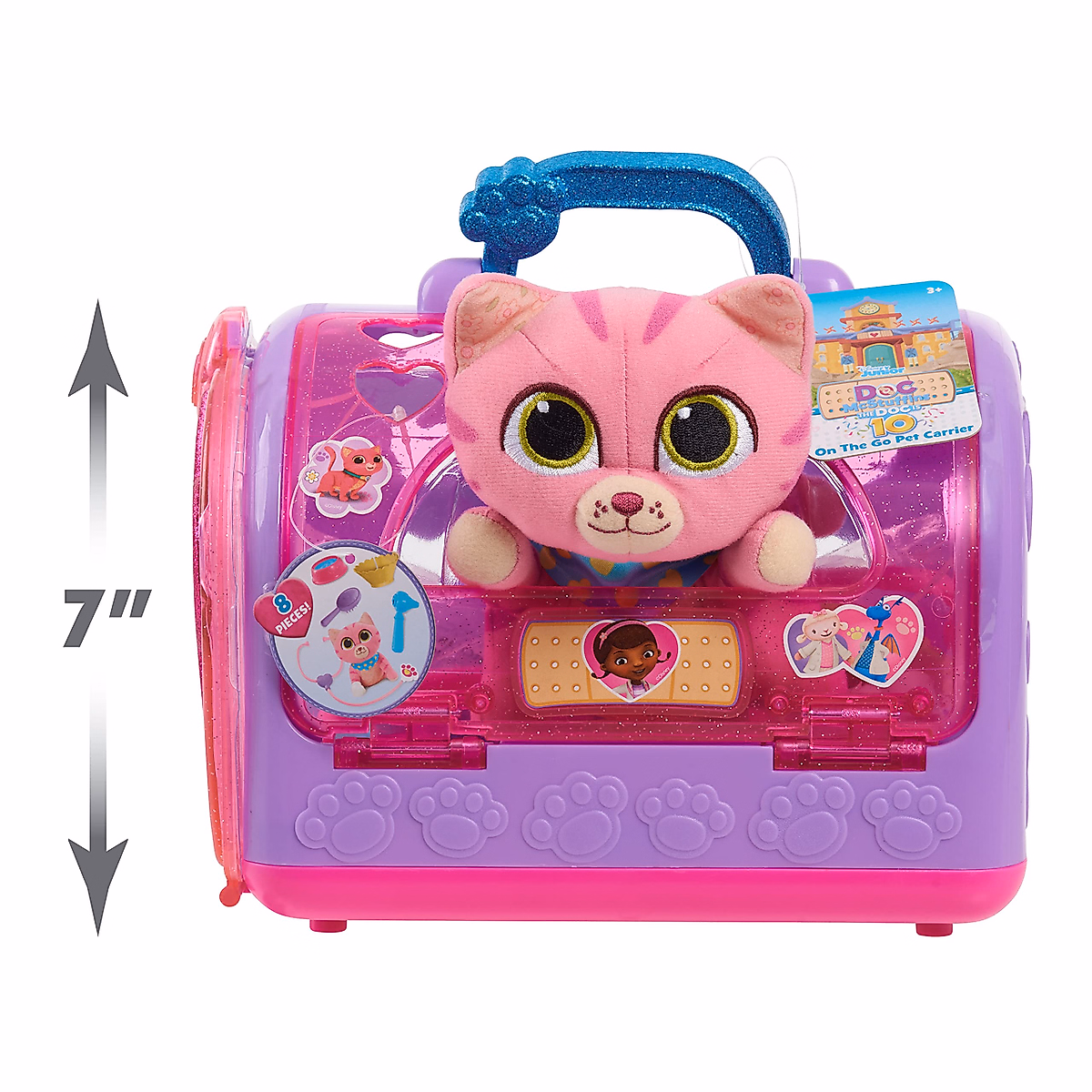 Just Play Disney Junior Doc McStuffins On-the-Go Pet Carrier and Accessories – Whispers, 5.5-inch Plushie, Kids Toys for Ages 3 Up