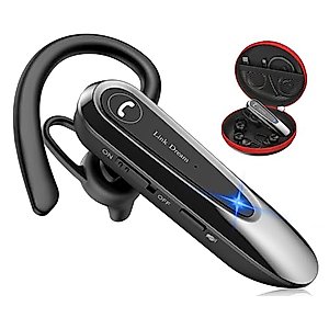Link Dream Bluetooth Earpiece Wireless CVC8.0 Headset for Cell Phone Dual Mic Noise Canceling Handsfree Phone Earpiece with Mute 20Hrs Talk Time 180 Days Standby for iPhone Android Home Office Driving