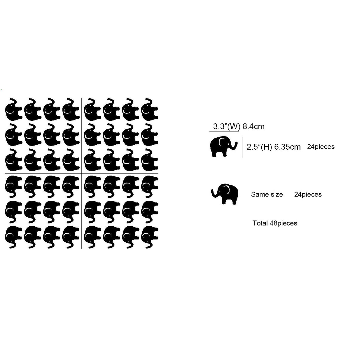 JUEKUI Set of 48pcs Baby Elephant Wall Decals Woodland Elephant Wall Decor Stickers for Kids Bedroom Nursery Decor Removable Vinyl WS15 (Gray)