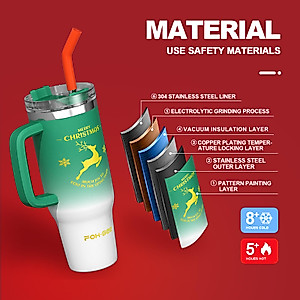 FOHGEE Christmas Style 30oz Stainless Steel Tumbler with Handle - Keep Drinks Cold & Hot All Season! (Green Reindeer)