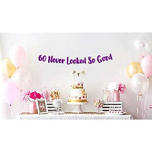 60 Never Looked So Good Purple Glitter Banner - 60th Birthday Decorations and Supplies