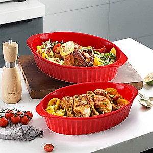 Foraineam 4 Pcs 15 oz Porcelain Oval Baking Dish Set, 8.7 x 5.3 x 1.7 inch Oven Safe Au Gratin Pans Small Table Serving Dishes, Lasagna Pan Crème Brulee Bakeware Set with Double Handles