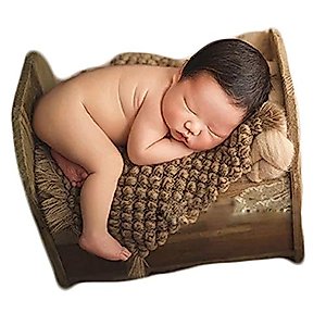 Baby Photography Props Basket Braid Wool Wrap Newborn Photo Shoot Baskets Filler Posing Stuffer Background Blanket (Coffee)