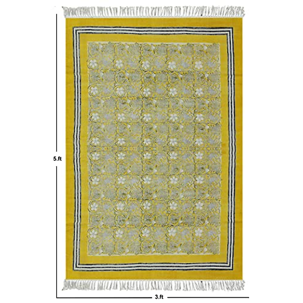 Casavani Indian Handmade Cotton Dhurrie Oriental Yellow & Beige Area Rug Boho Kilim Flat Weave Rug Indoor Hall Room Decor Carpet Throw Rugs for Bedroom Living Room Bathroom Balcony 4x10 Feet Runner