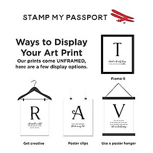 Stamp My Passport TRAVEL Wall Decor - Travel Quotes Wall Art - 6 Piece 8x10 Adventure Awaits Wall Decor (Travel is the Only Thing You Buy That Makes You Richer) Unframed Black and White Wall Art