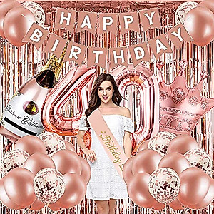 40th Birthday Decorations for Women, Rose Gold 40 Birthday Party Decoration for Her, 40th Happy Birthday Banner Kits Rosegold Balloons Decoration for Women 40th Birthday Party Supplies