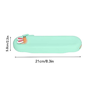 Silicone Pencil case Small Capacity Pure Color Narrow Stitching line Student Pencil case Organ Design for School Radish Rabbit and Radish House, Green
