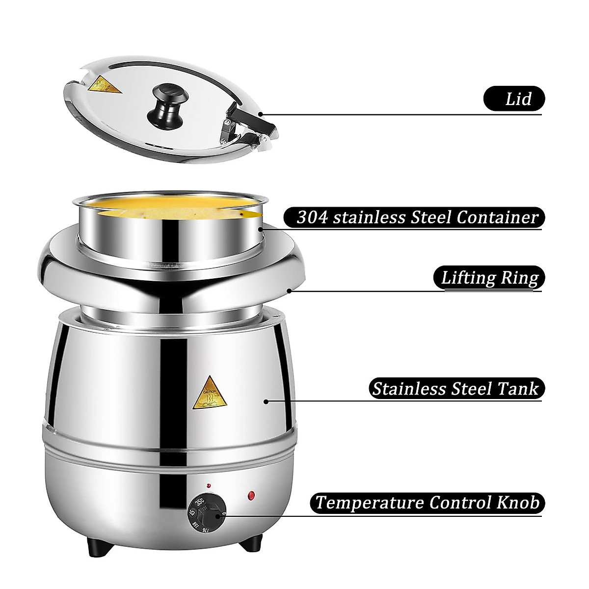 Commercial Soup Kettle Warmer, Stainless Steel 11 Qt Countertop Food Kettle Warmer