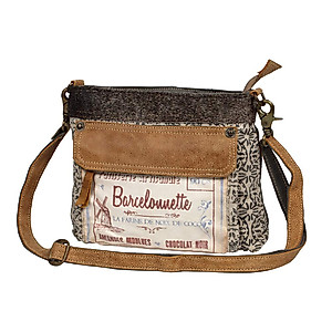 Myra Bag La Farine Upcycled Canvas & Leather Small Crossbody Bag S-1247 Brown