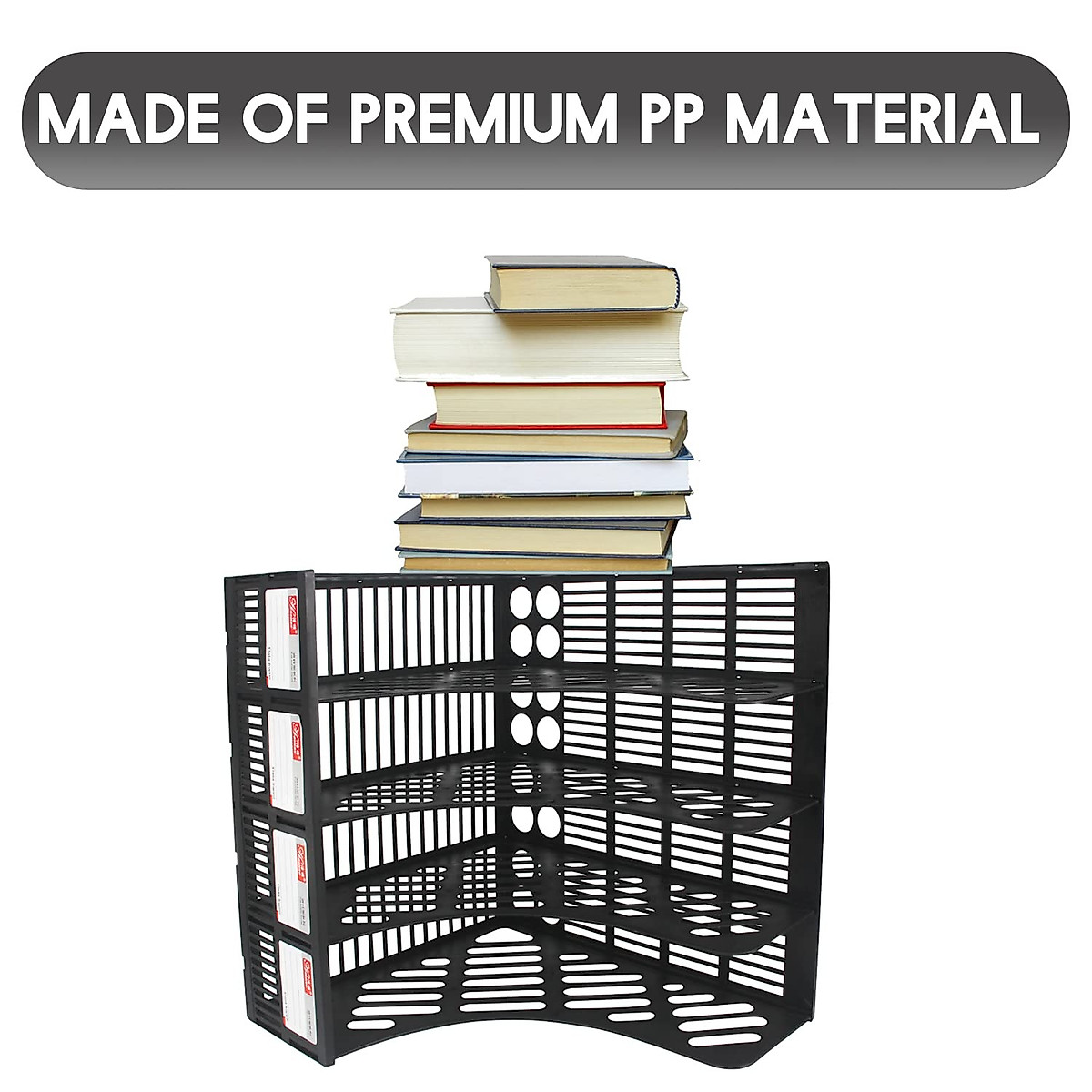 Ysenchan Magazine File Holder, Plastic File Folder Holder for Desk, 4 Compartments Desk Organizer for Office Storage, Vertical File Organizer, Black