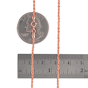 Nuragold 10k Rose Gold 1.5mm Rope Chain Diamond Cut Womens Dainty Pendant Necklace, 14" 16" 18" 20" 22" 24" 26"
