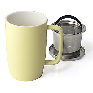 FORLIFE Dew Satin Finish Brew-In-Mug with Basket Infuser & Stainless Lid 18 oz., Lemon Grass