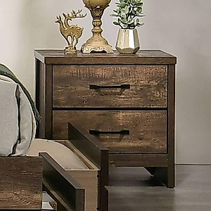 Modern Country Style nightstand Light Walnut Color Solid Wood Veneer Black bar pulls Bedroom Furniture