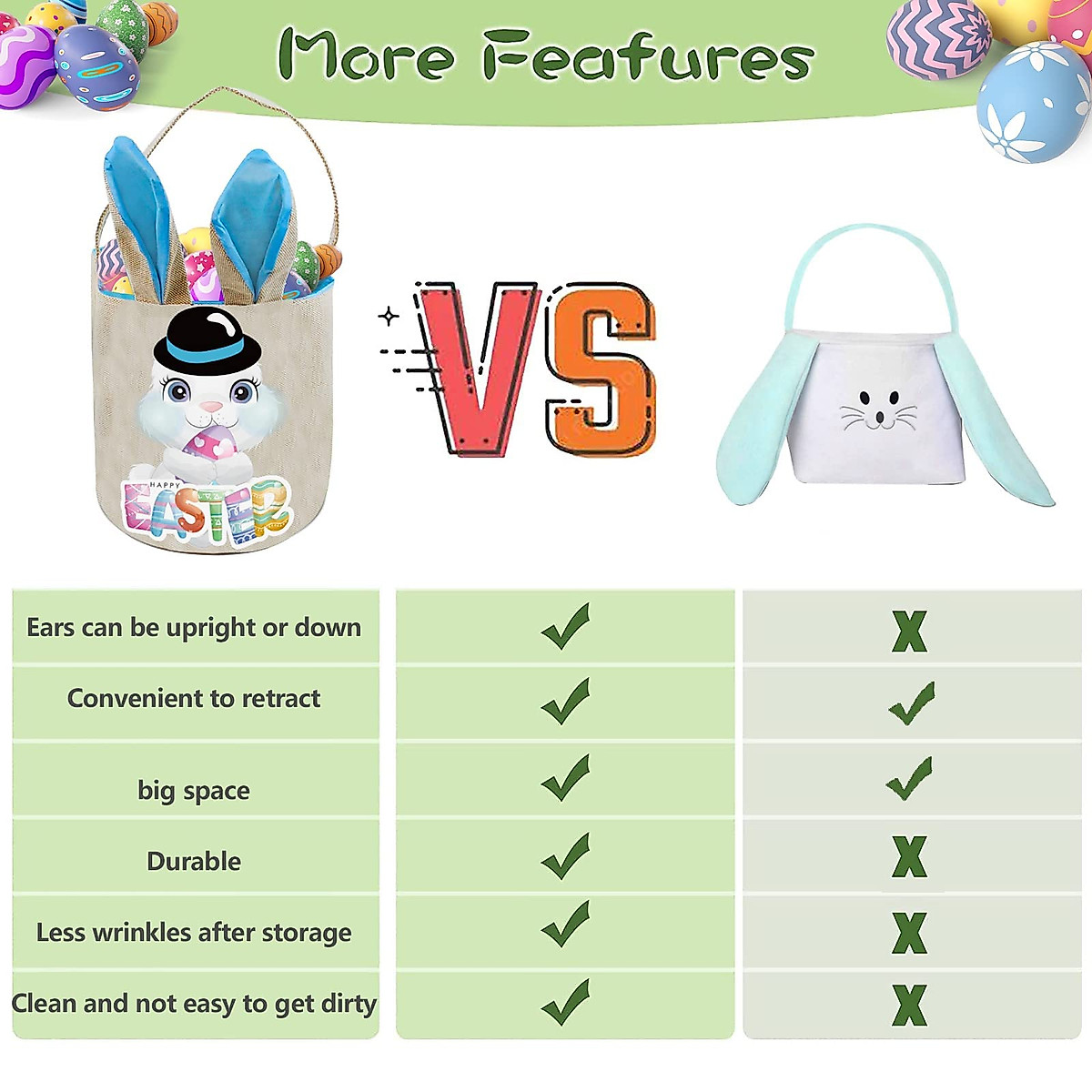 Easter Bunny Basket for Kids, 2 Pack Easter Baskets with Ears Stand Up, Personalized Bunny Burlap Bag Easter Basket Stuffers for Girls Boys Kids Easter Party Egg Hunts Gifts Mothers Day Gifts