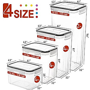 Skroam 14 Pack Airtight Food Storage Containers for Kitchen Pantry Organization and Storage, BPA Free Plastic Canister Set with Lids, Cereal, Flour & Sugar Containers- Spoon Set, Labels & Marker
