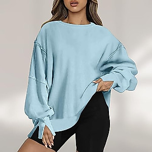 Ceboyel Women Oversized Sweatshirts Loose Fit Corded Sweatshirt Hoodie Crewneck Tunic Pullover Trendy Fall Clothes 2023 Christmas Sweatshirts for Women Light Blue 2X