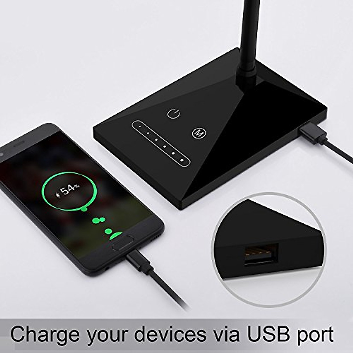 VICFUN LED Desk Lamp, 5 Color Modes with 7 Levels of Brightness, Eye-Caring Dimmable Table Lamp Office Lamp with USB Charging Port, Touch Control Sensitive Dimmable 12W Black