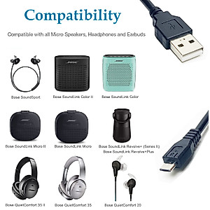 PUROSUR Micro-USB Cable for Bose SoundLink Color I/II/III, SoundLink Mini II 2 Revolve Plus Speaker, QuietComfort 35, SoundLink Headphones II AE2W Noise-Shielding Cable (5 Ft)