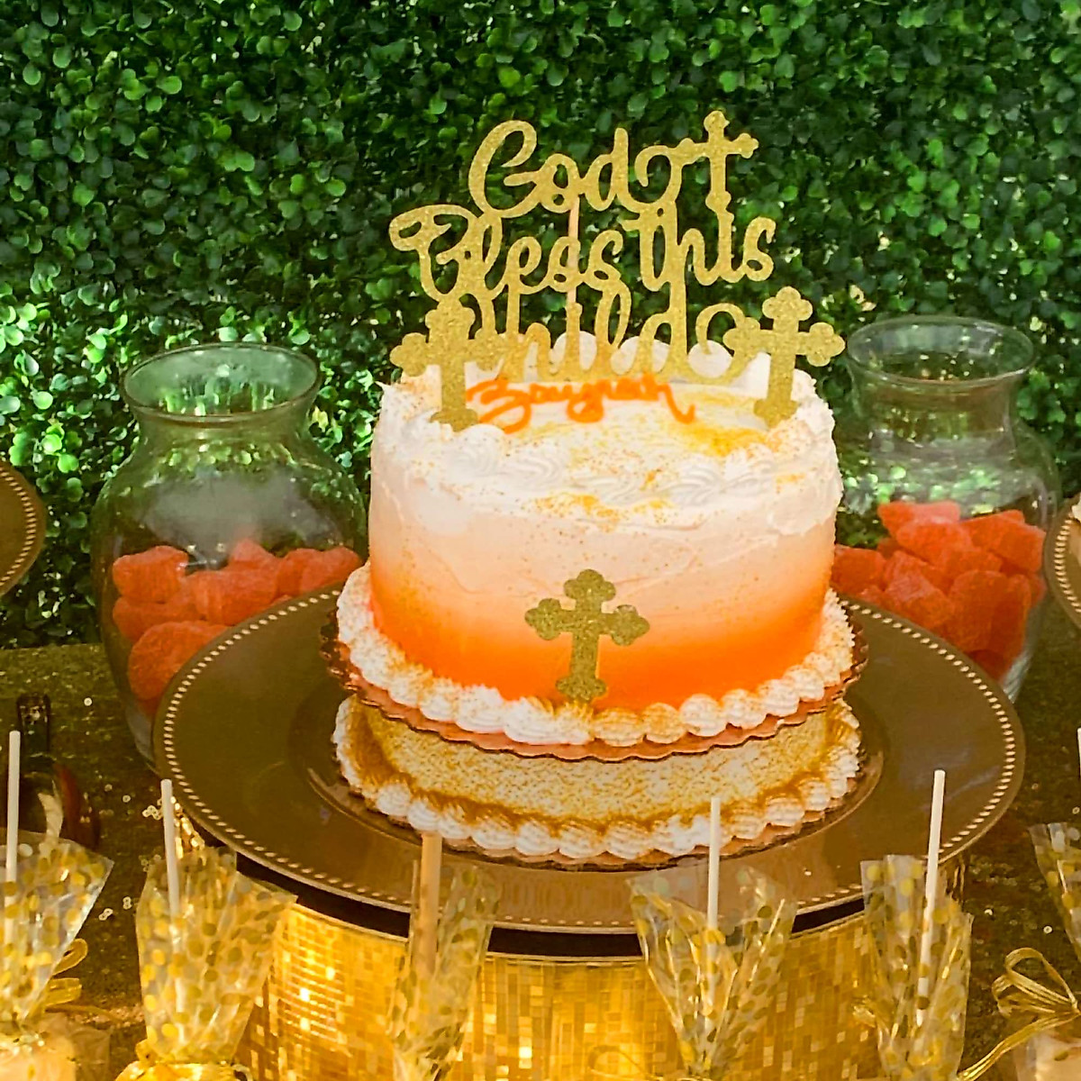 JeVenis 25 PCS Glittery Gold Bless this Child Cake Topper Baptism Cupcake Toppers Cross Cupcake Topper Baptism Cake Topper Cross Cake Decoration Baptism Party Decorations