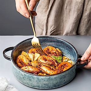 WAOCEO Dinner plate Dinner Plate Chinese Creative Ceramic Plate Household Double Ear Handle Large Bowl Plate Round Porcelain Dinner Plates Dishes Plates (Color : B)