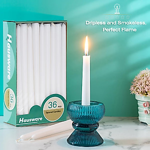 Hausware 36 Pack White Taper Candles, 8 Hour Burn Time,Unscented Dripless and Smokeless, 10 inch Elegant Premium Quality Dinner Candle for Home Décor, Restaurant, Wedding, Party Candlesticks