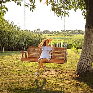 VINGLI Upgraded Patio Wooden Porch Swing for Courtyard & Garden, Heavy Duty 880 LBS Swing Chair Bench with Hanging Chains for Outdoors (Brown, 5 FT)