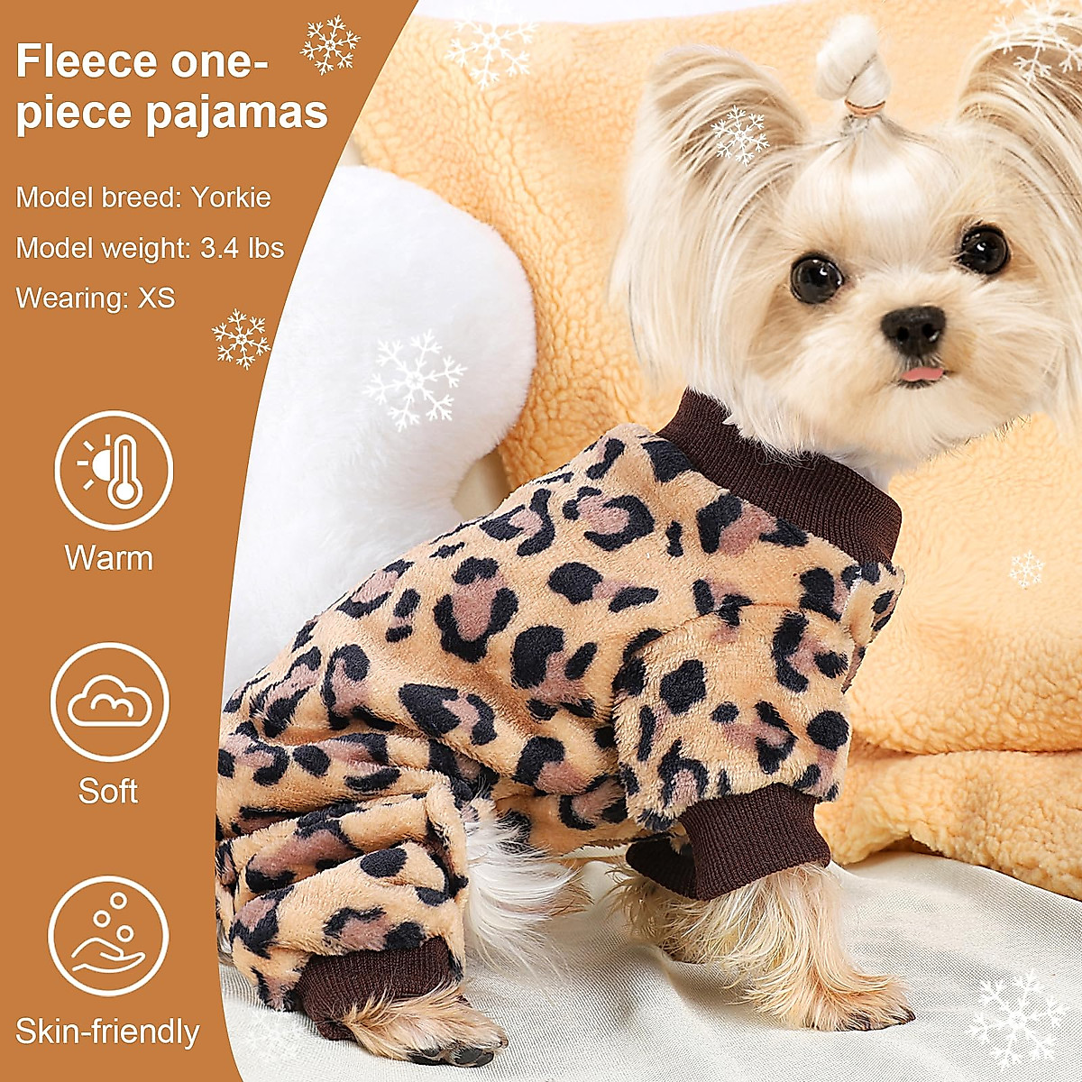 Leopard Dog Sweater Dog Jumpsuit - Winter Fleece Puppy Clothes for Small Dogs Girl Boy Warm Small Dog Pajamas Dog Outfit for Chihuahua Yorkie Shih Tzu Teacup Cold Weather Cat Apparel Clothing