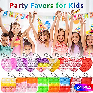24 Pack Pop Heart Square Keychain It Heart Fidget Toy Kids Party Favors Classroom Prizes Its Push Pops Heart Keychains Bulk Mini Heart Pops Toys for Bos Girls Valentines Day Gifts for Kids Poppers