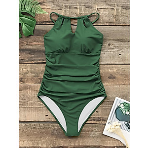 CUPSHE Women's One Piece Swimsuit High Neck Tummy Control Bathing Suit, L Green